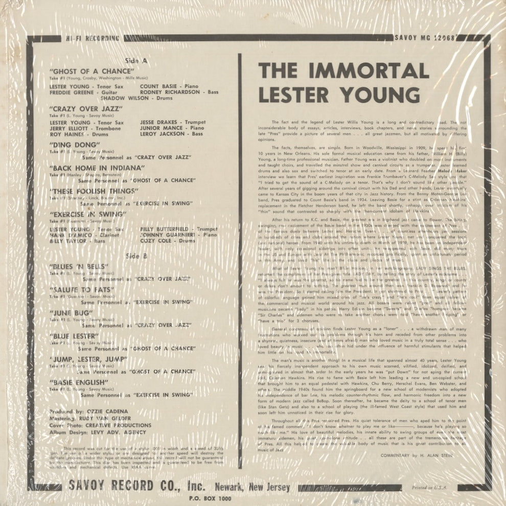 Lester Young / レスター・ヤング / The Immortal Lester Young (MG-12068 ...