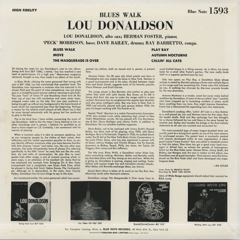 Lou Donaldson / ルー・ドナルドソン / Blues Walk (BN 1593) – VOXMUSIC WEBSHOP