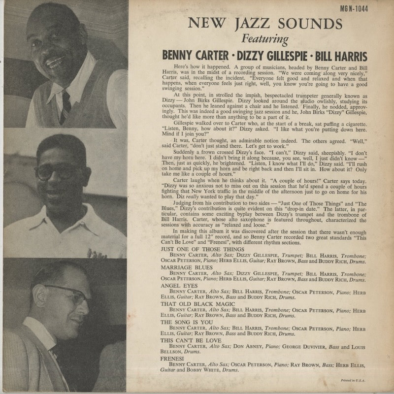 Benny Carter - Dizzy Gillespie - Bill Harris / New Jazz Sounds (MGN-10 ...