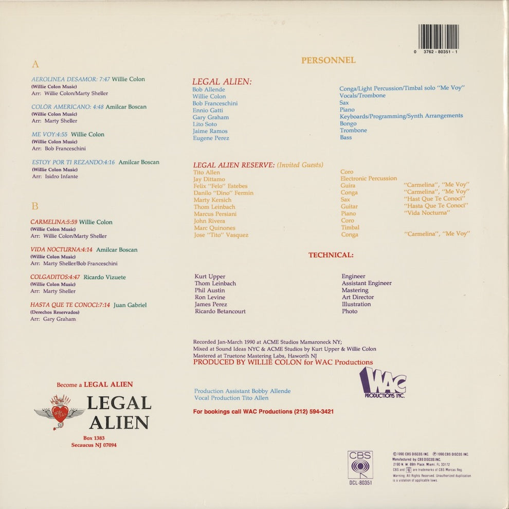 Willie Colón – Color Americano (DCL-80351) LP 1990 US CBS オリジナル盤 ...