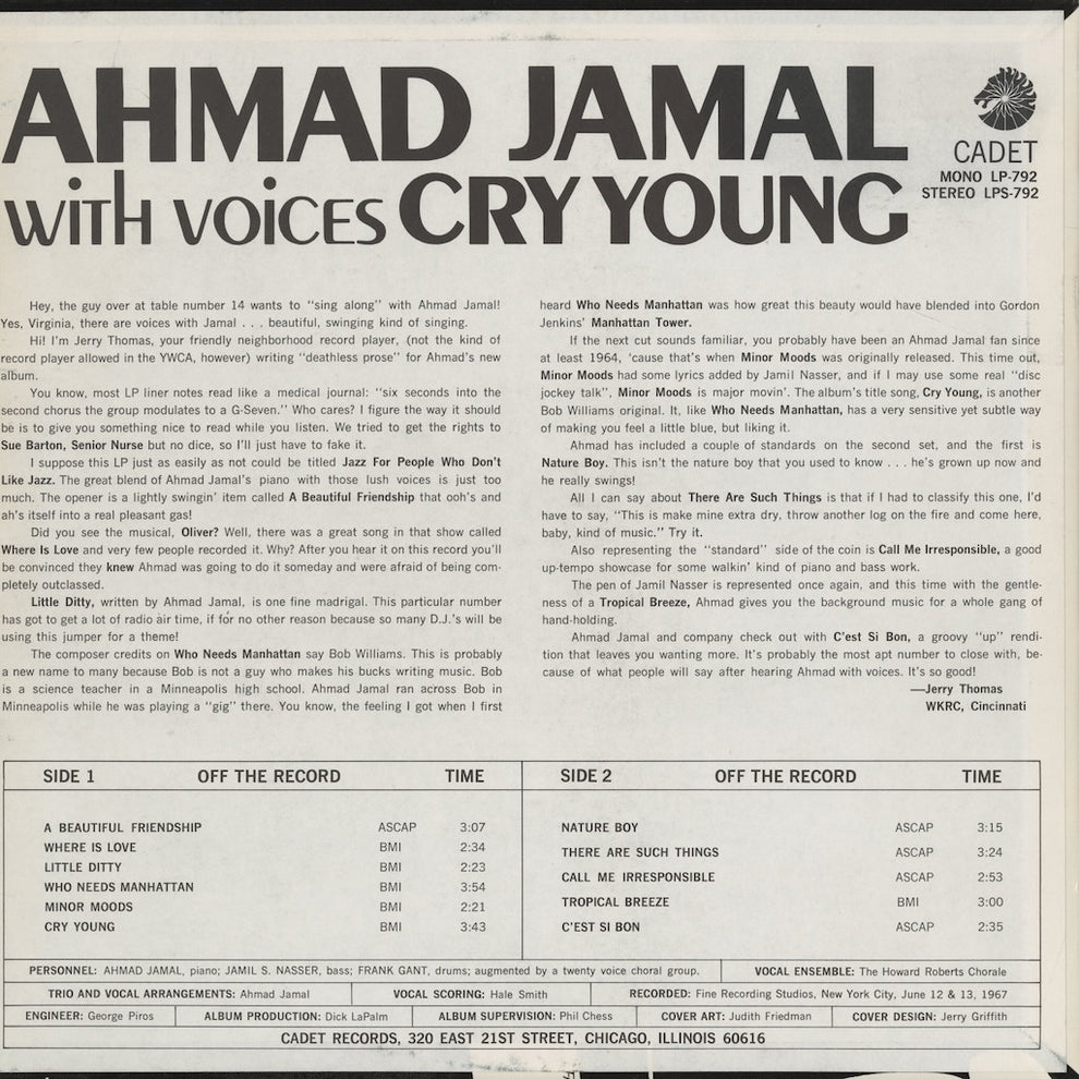 Ahmad Jamal - Cry Young LP 1967 US Cadet コーラス ピアノジャズ DG – VOXMUSIC WEBSHOP