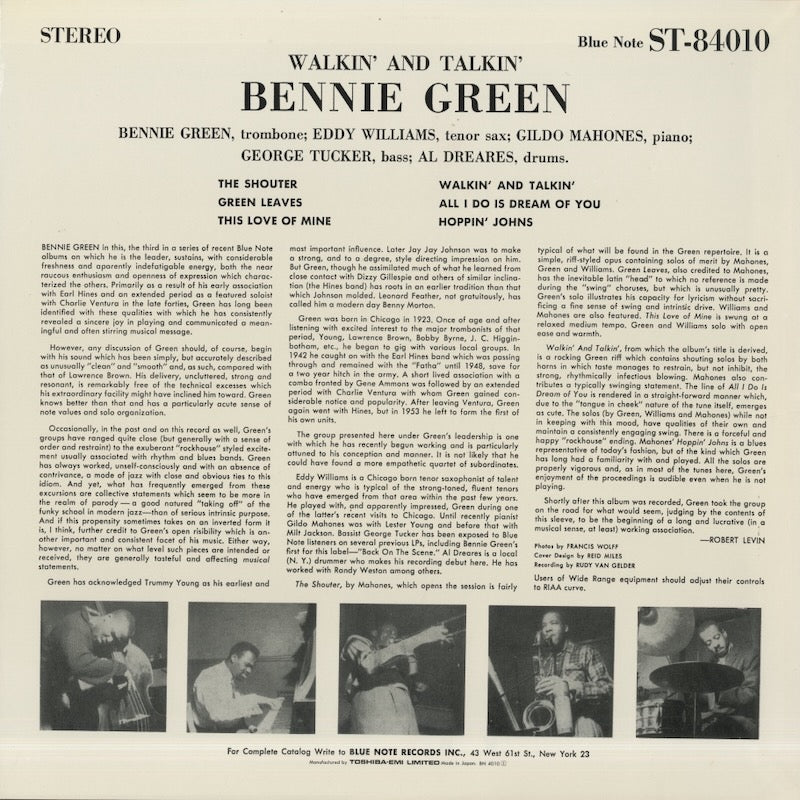 Bennie Green / ベニー・グリーン / Walkin' And Talkin' (BN 4010) – VOXMUSIC WEBSHOP