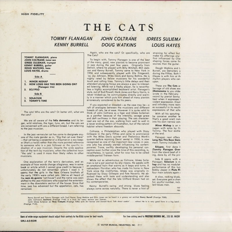 Tommy Flanagan - John Coltrane / トミー・フラナガン ジョン・コルトレーン / The Cats (SMJ ...