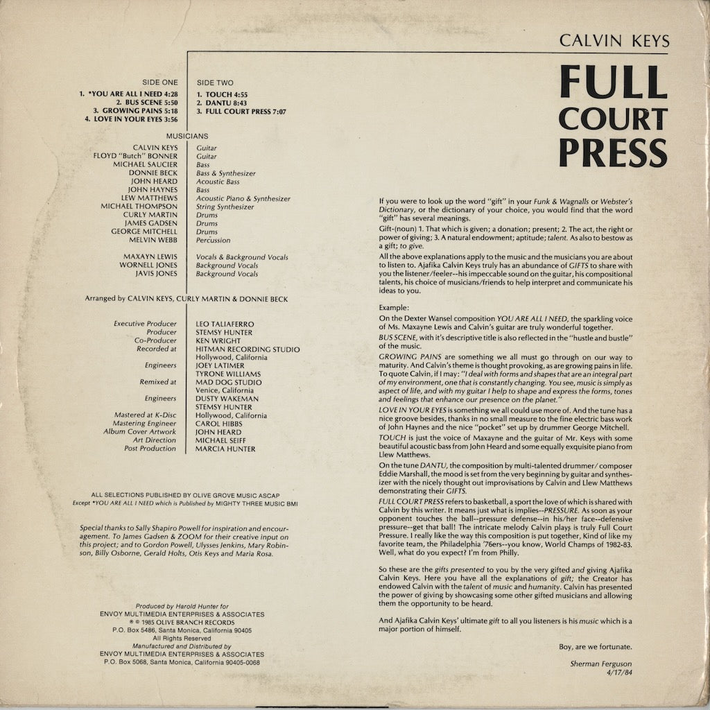 Calvin Keys / カルヴィン・キーズ / Full Court Press (ER 5453) – VOXMUSIC WEBSHOP