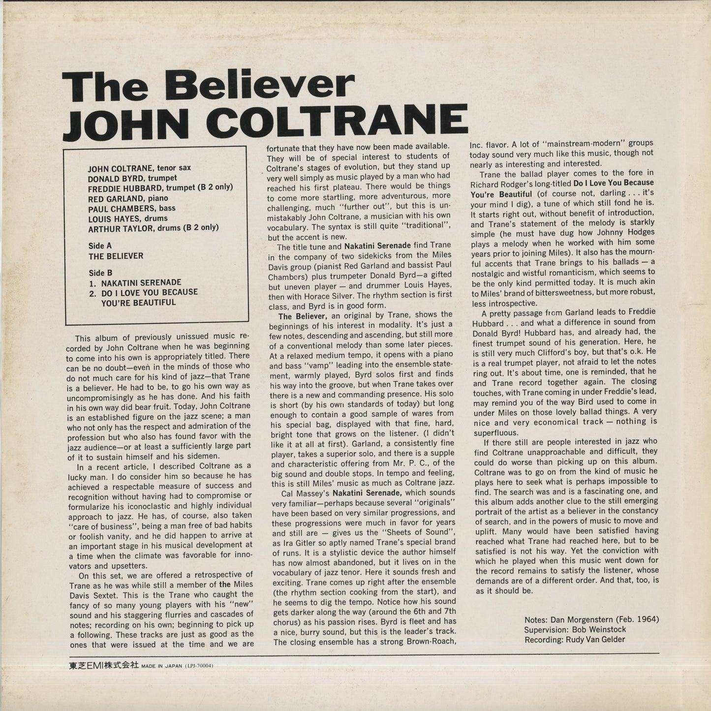 John Coltrane / ジョン・コルトレーン / The Believer (LPJ-70004) – VOXMUSIC WEBSHOP