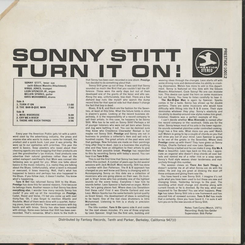 Sonny Stitt / ソニー・スティット / Turn It On! (PRST 10012) – VOXMUSIC WEBSHOP